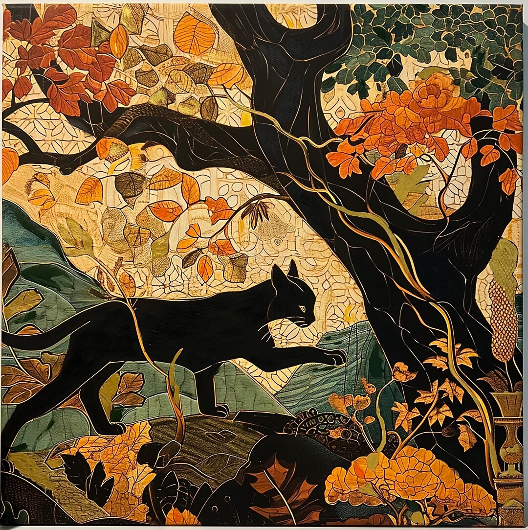 Black Cat Canvas Print, Original Print Black Cat, Home Gift, Abstrakt ...