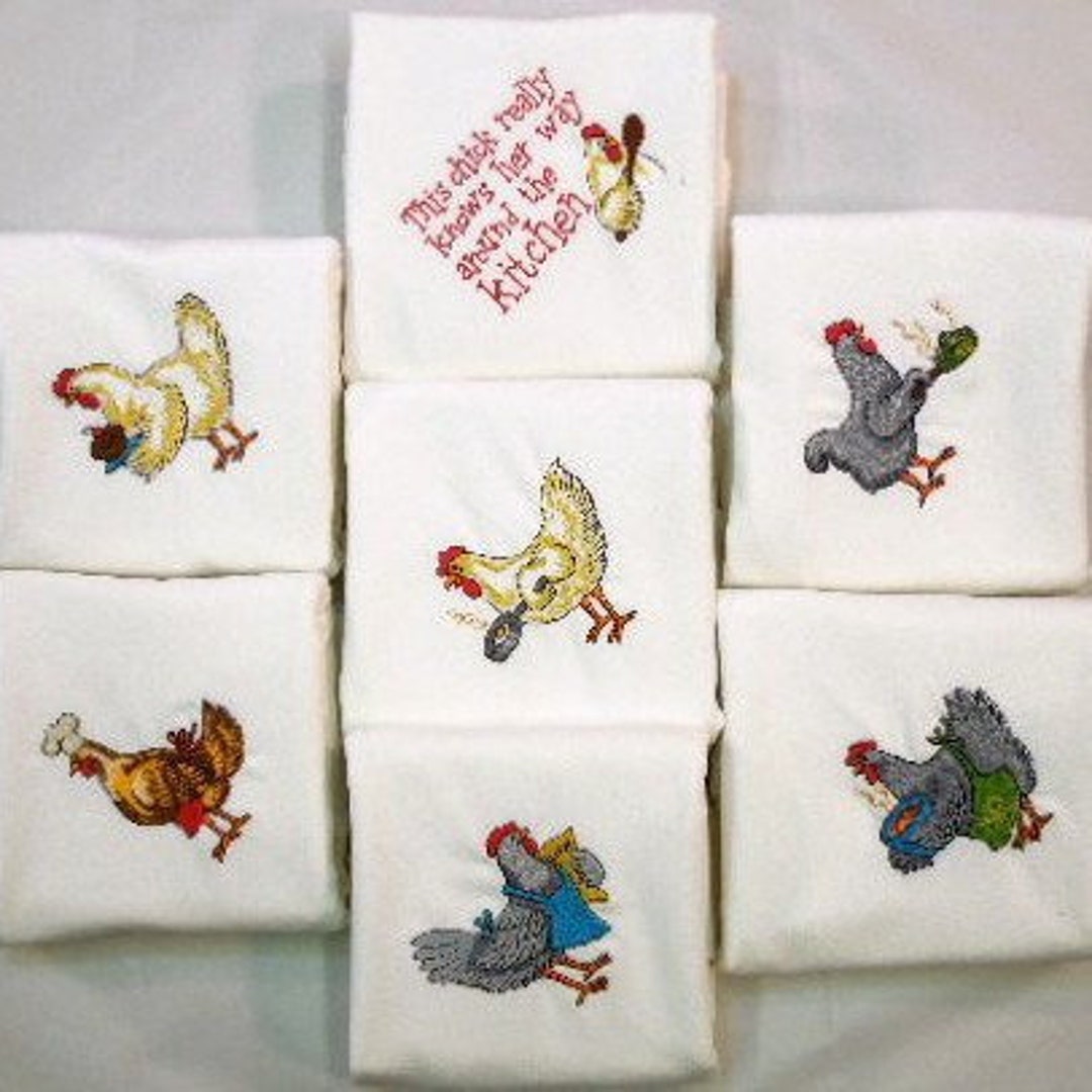 Chicken Dinner Set of Day of Week Machine Embroidered Dishtowels ...