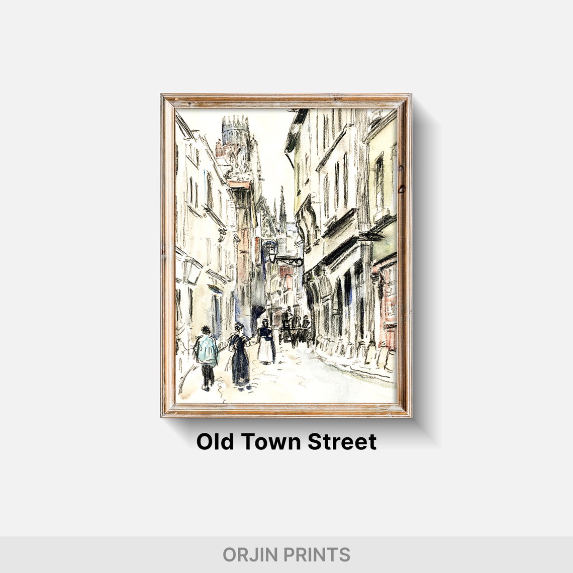 Historic Cityscape Digital Print Old Town Charm, Vibrant Street Life ...