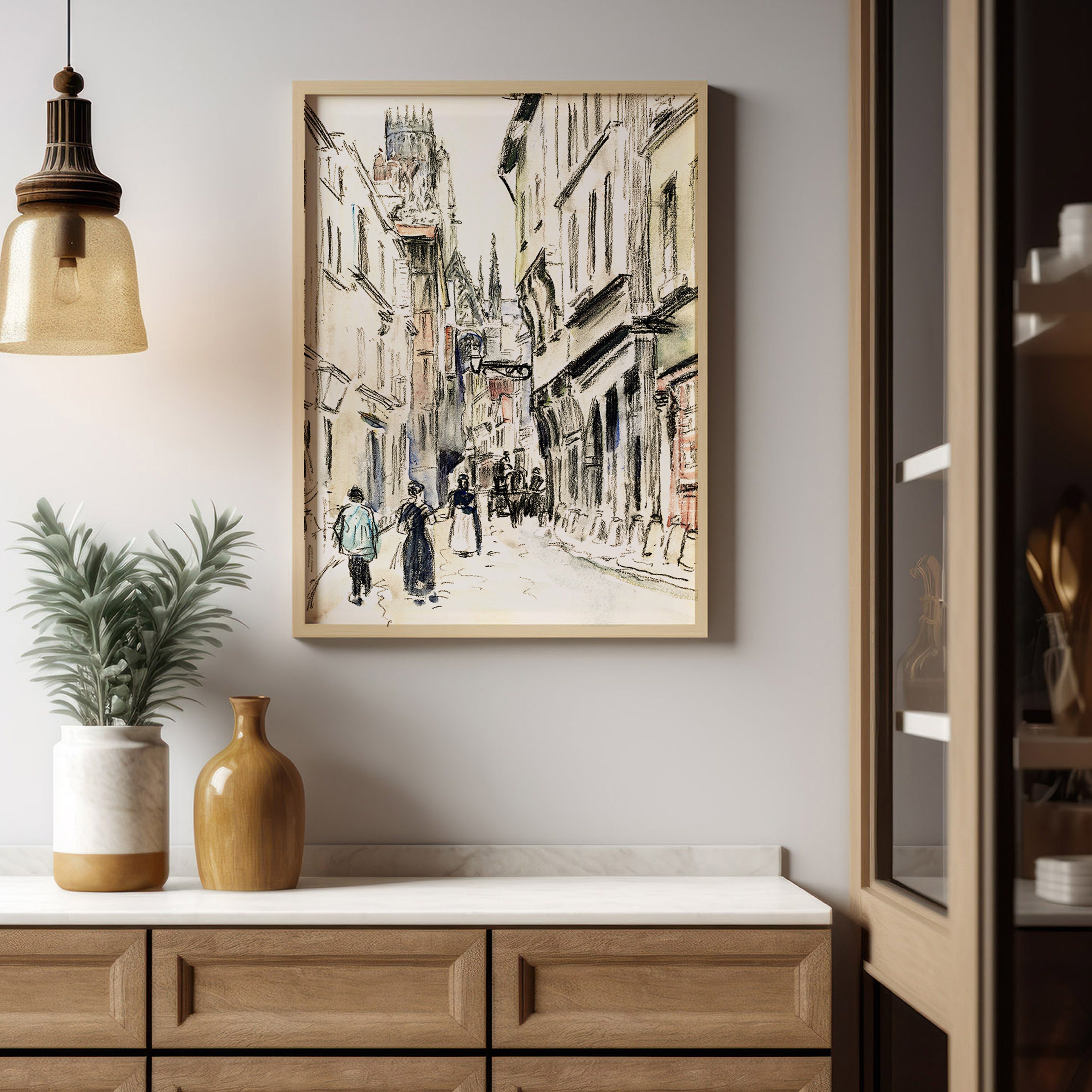 Historic Cityscape Digital Print Old Town Charm, Vibrant Street Life ...