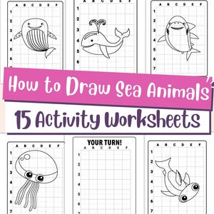 Sea Animals Drawing Worksheets for Kids – Step by Step Ocean Animal Art ...