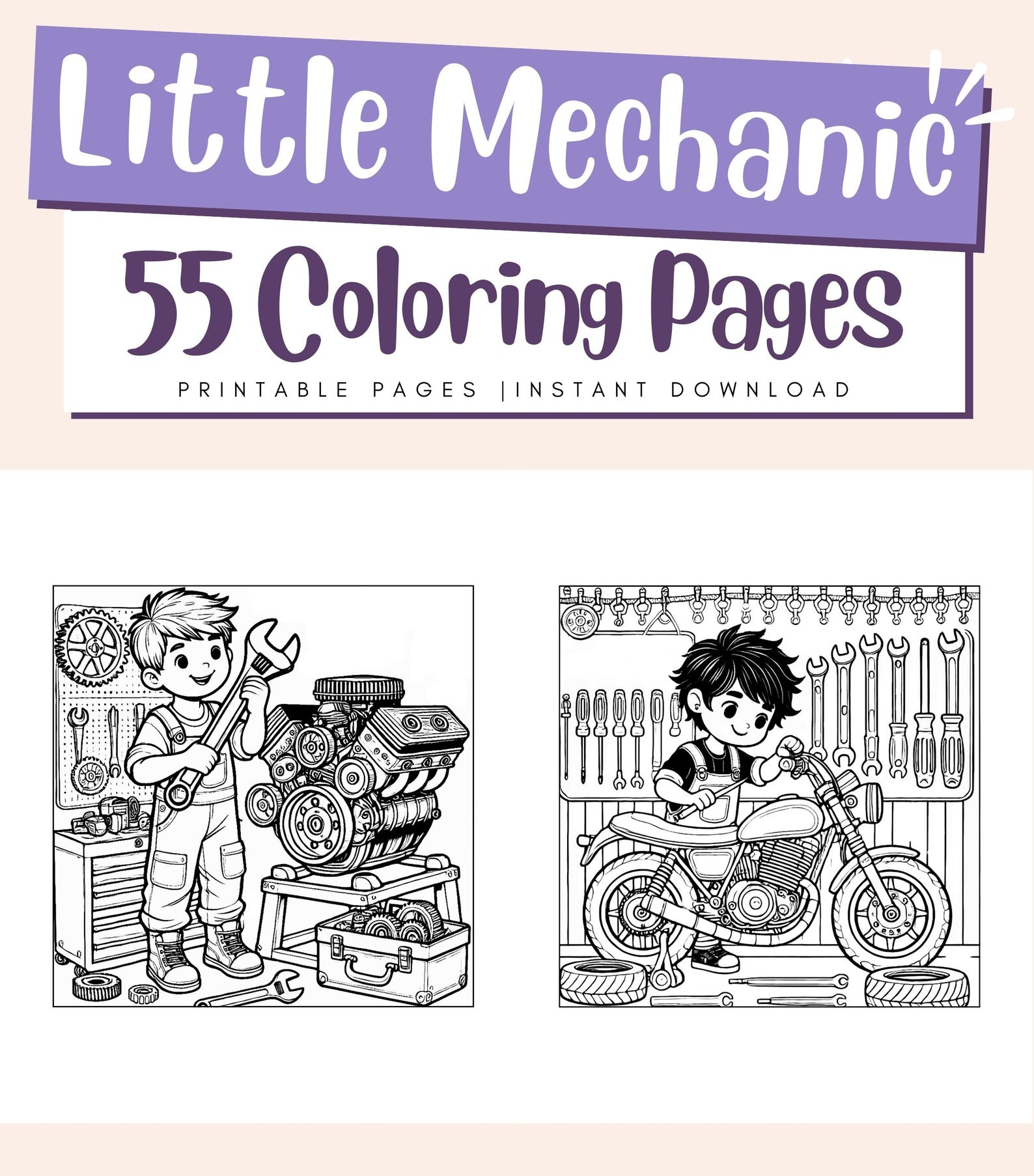 Little Mechanic Coloring Pages for Kids, Wrench Passer Cute Coloring ...