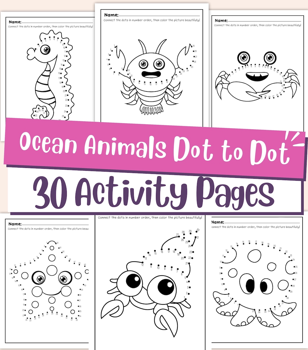 Ocean Animals Dot to Dot Worksheets for Kids – Connect the Dots Sea ...