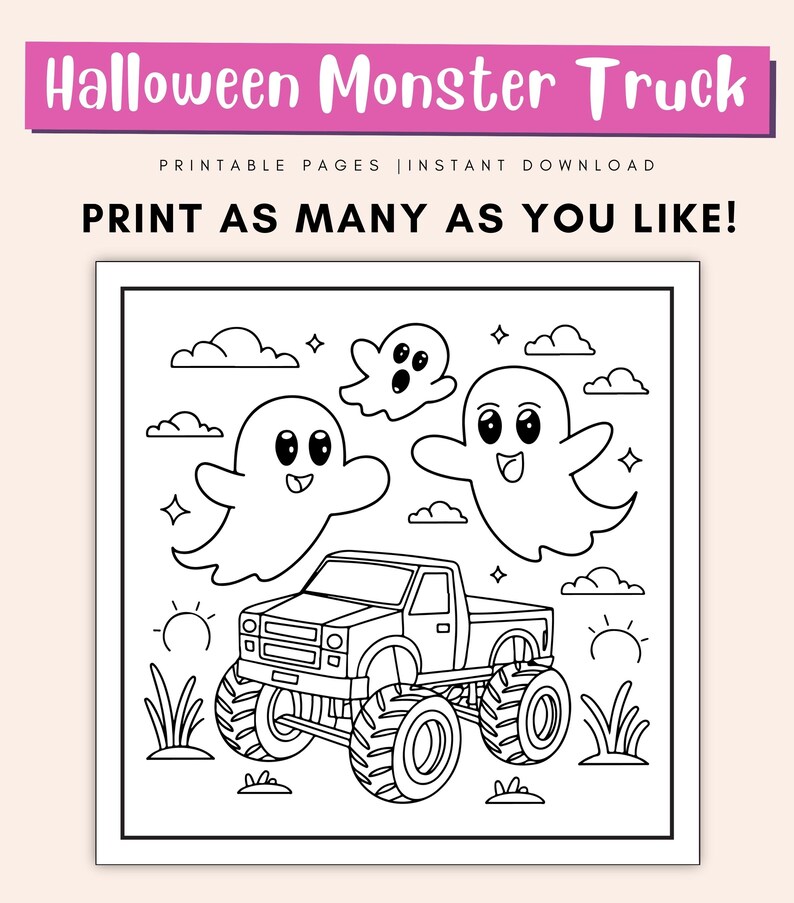 Halloween Monster Truck Coloring Pages for Kids – Spooky Vehicle ...