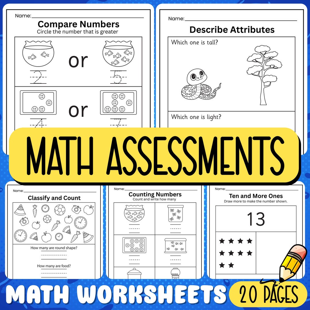 Math Assessment Worksheets for Kids - Kindergarten 1st Grade Diagnostic ...