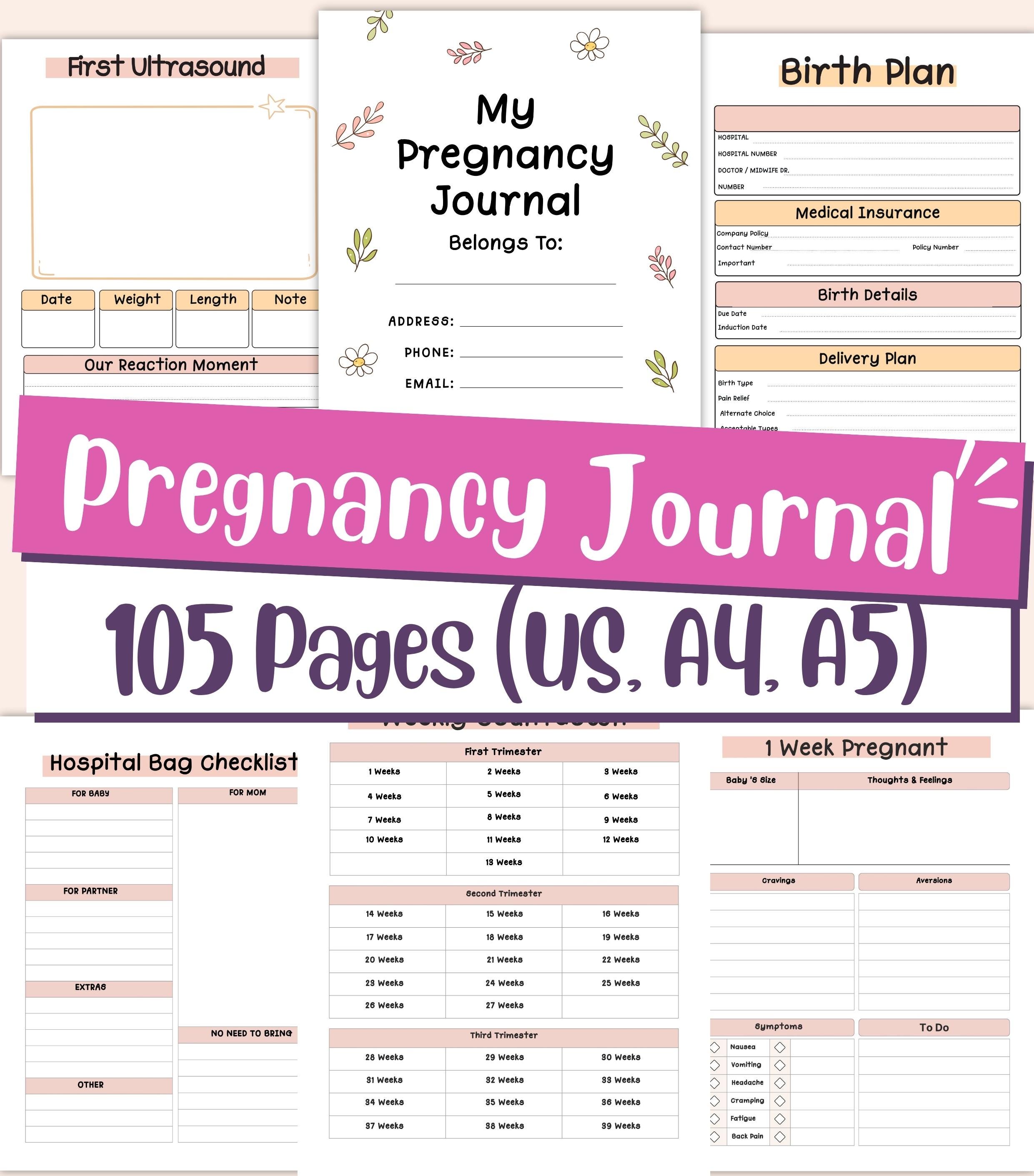 Pregnancy Journal Printable PDF – Bump to Baby Planner, Weekly Tracker ...