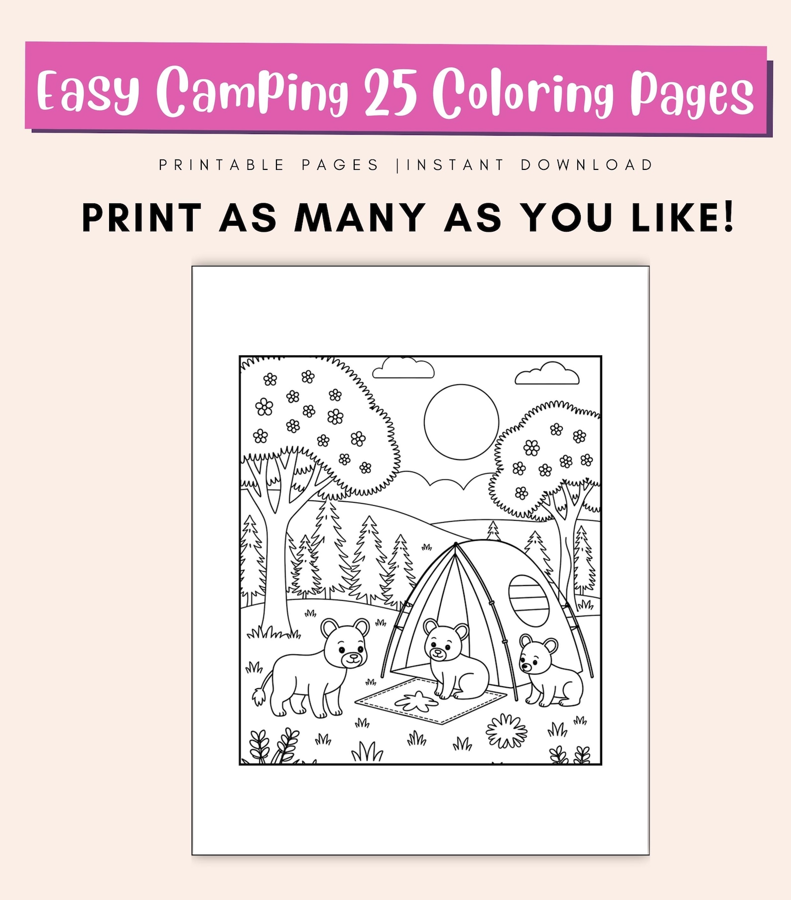 Camping Coloring Pages for Kids, Nature Camp Printables (PDF) - Etsy