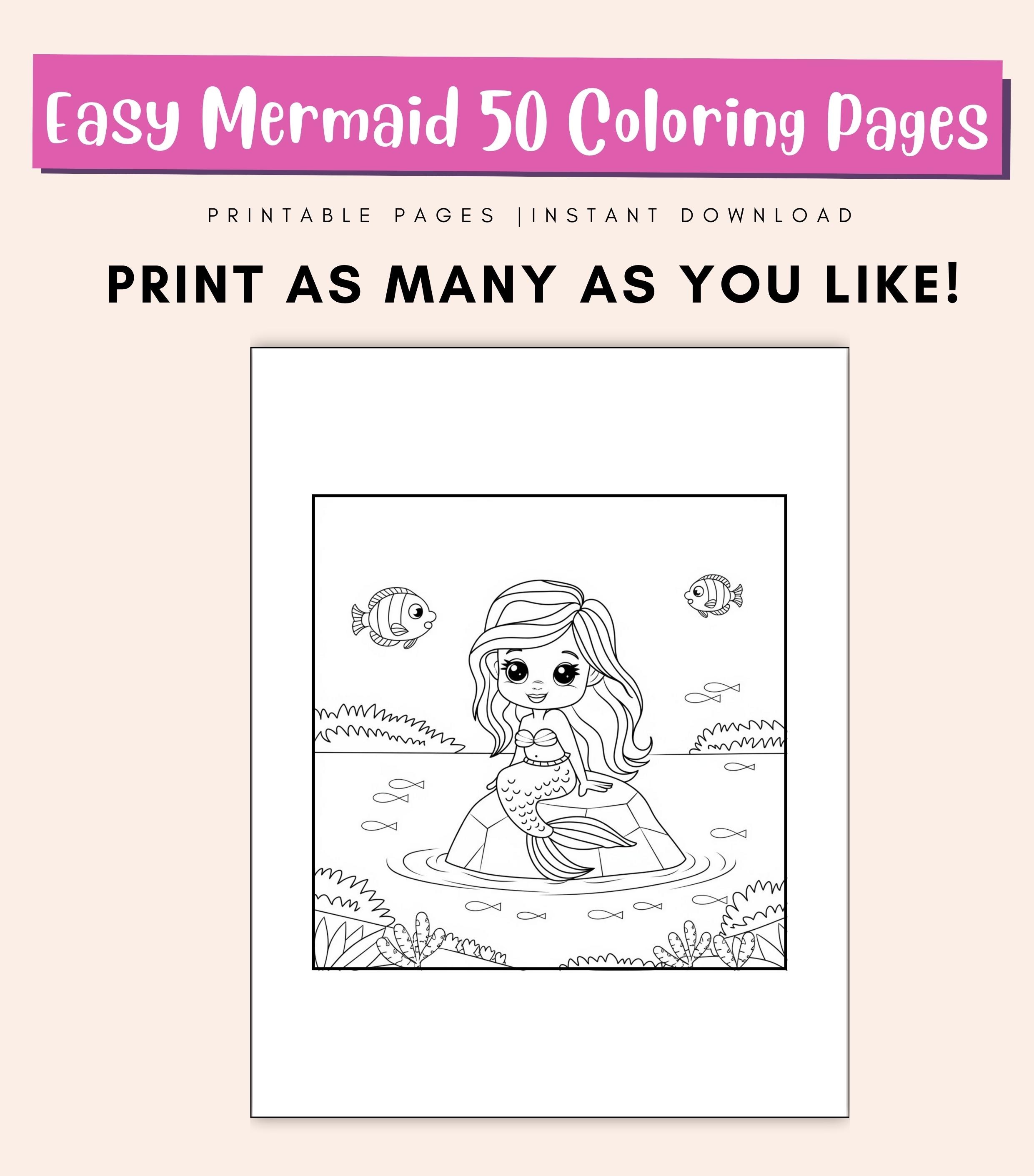 Easy Mermaid Coloring Pages for Kids – Simple Ocean Princess Art, Fun ...