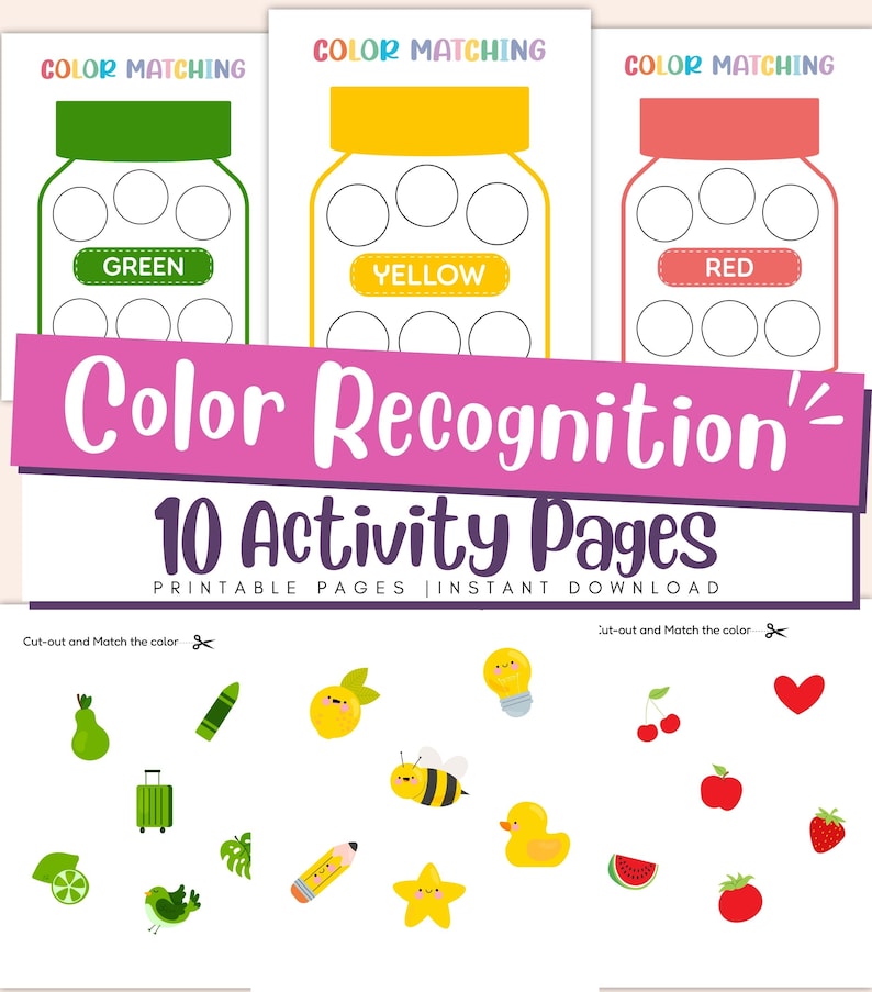 Color Matching Cut and Paste Worksheets for Kids – Preschool Fine Motor ...