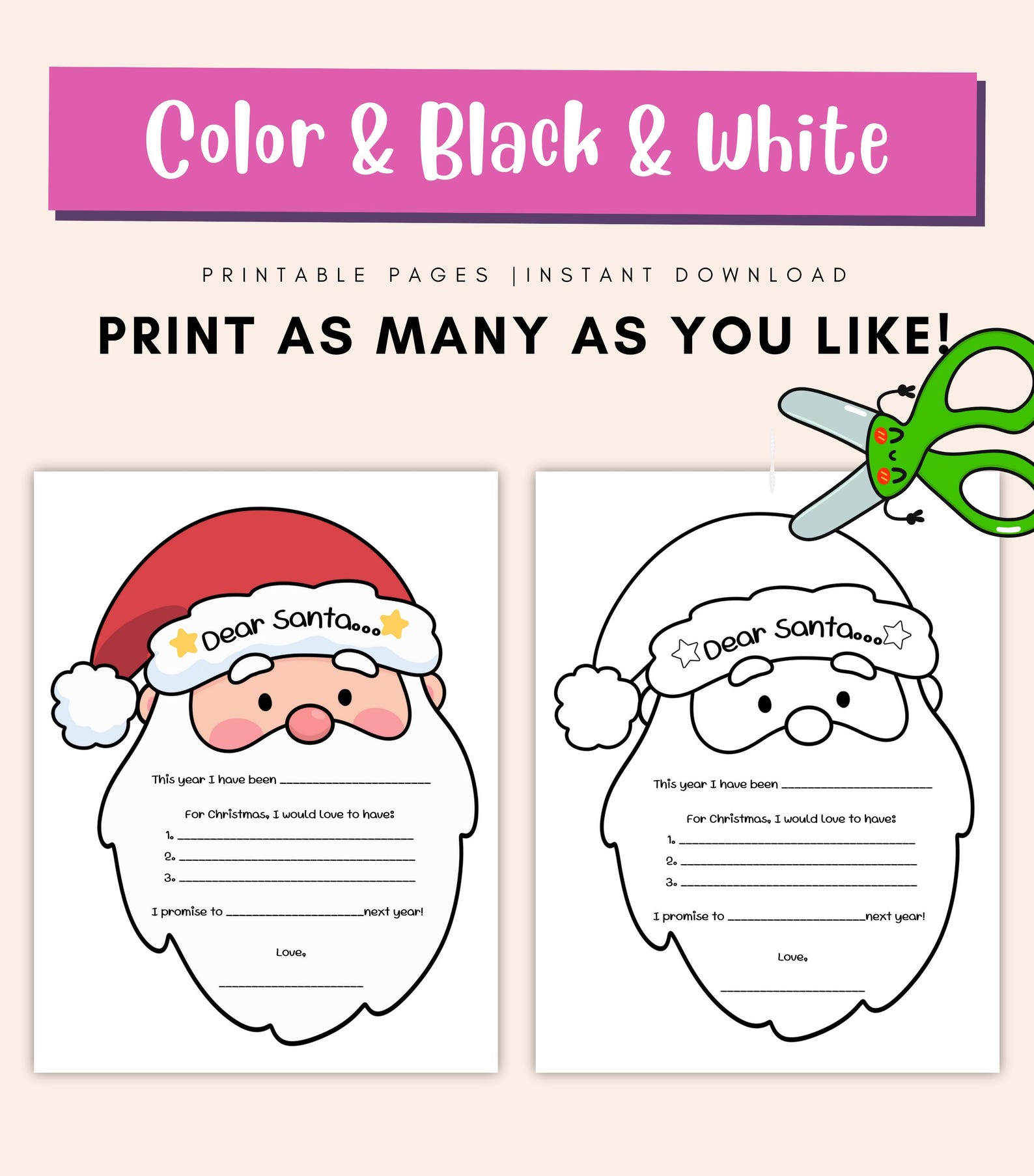 Dear Santa Letter Printable – Christmas Wish List Coloring Page for ...