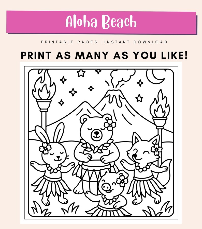 Aloha Hawaii Beach Coloring Pages – Tropical Island Adventure for ...