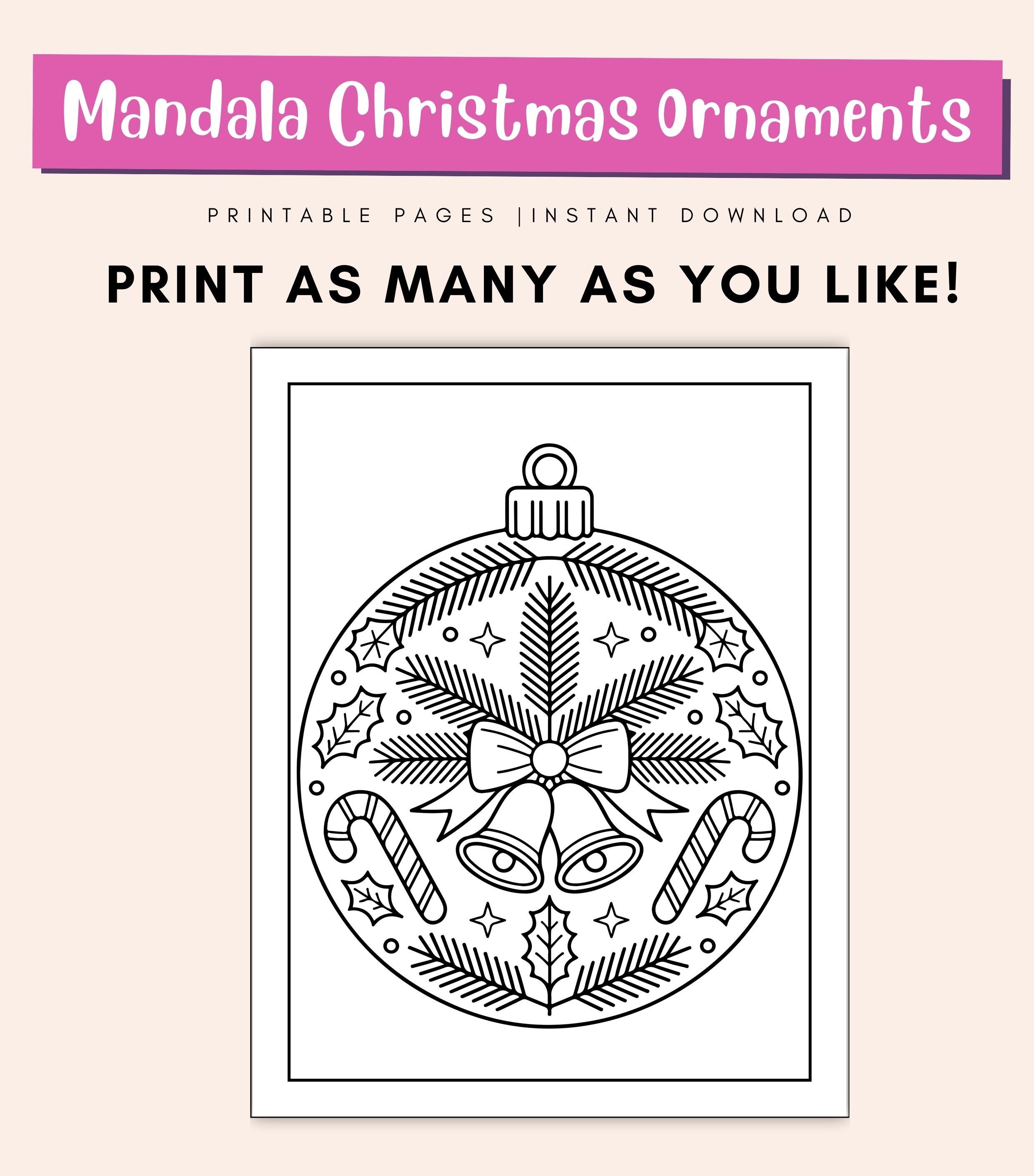 Mandala Christmas Ornaments Coloring Pages for Kids & Adults: Festive ...
