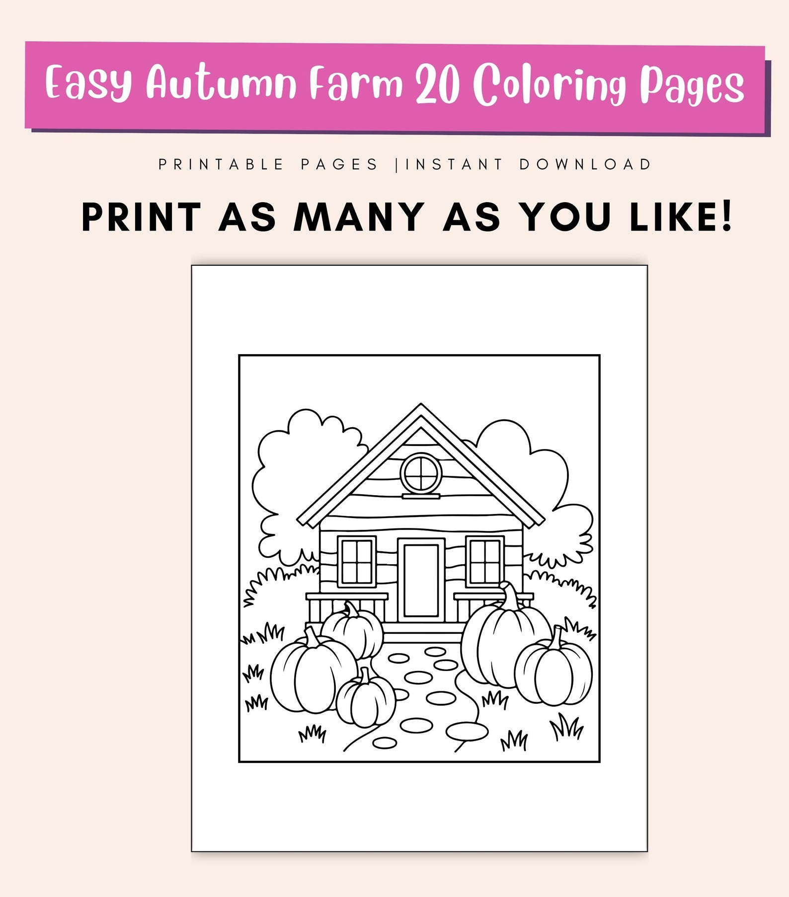Autumn Farm Coloring Pages for Kids: Fall Harvest, Pumpkins, Barn ...