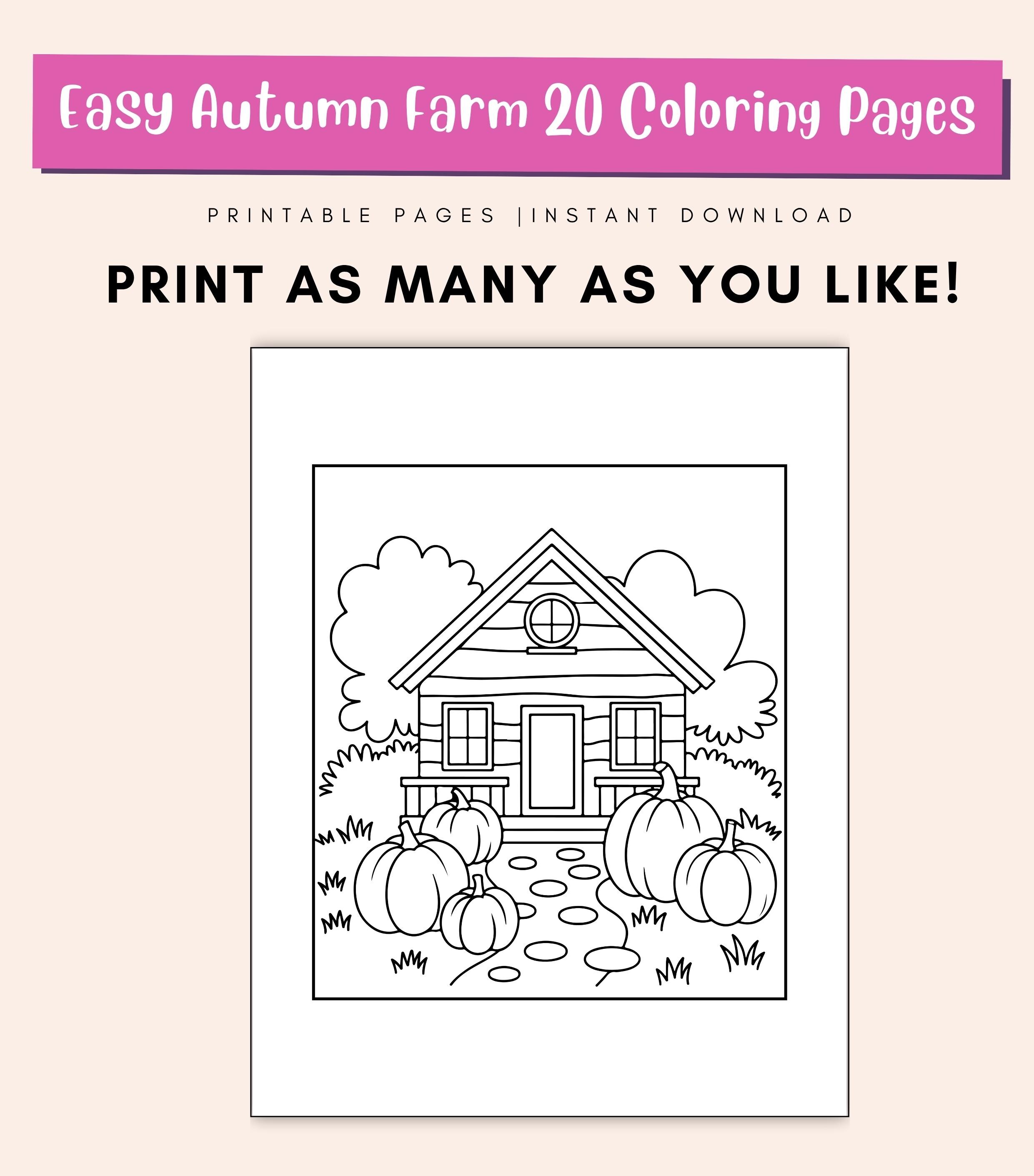 Autumn Farm Coloring Pages for Kids: Fall Harvest, Pumpkins, Barn ...