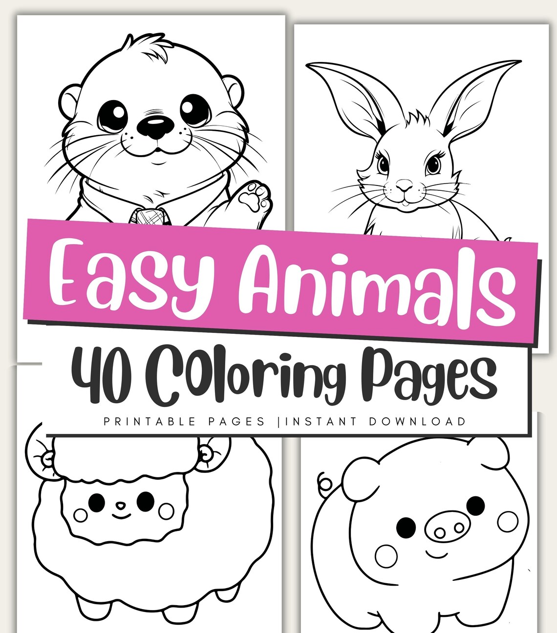 Easy Animals Coloring Pages for Kids, Kindergarten, Toddlers ...