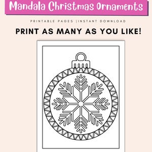 Mandala Christmas Ornaments Coloring Pages for Kids & Adults: Festive ...