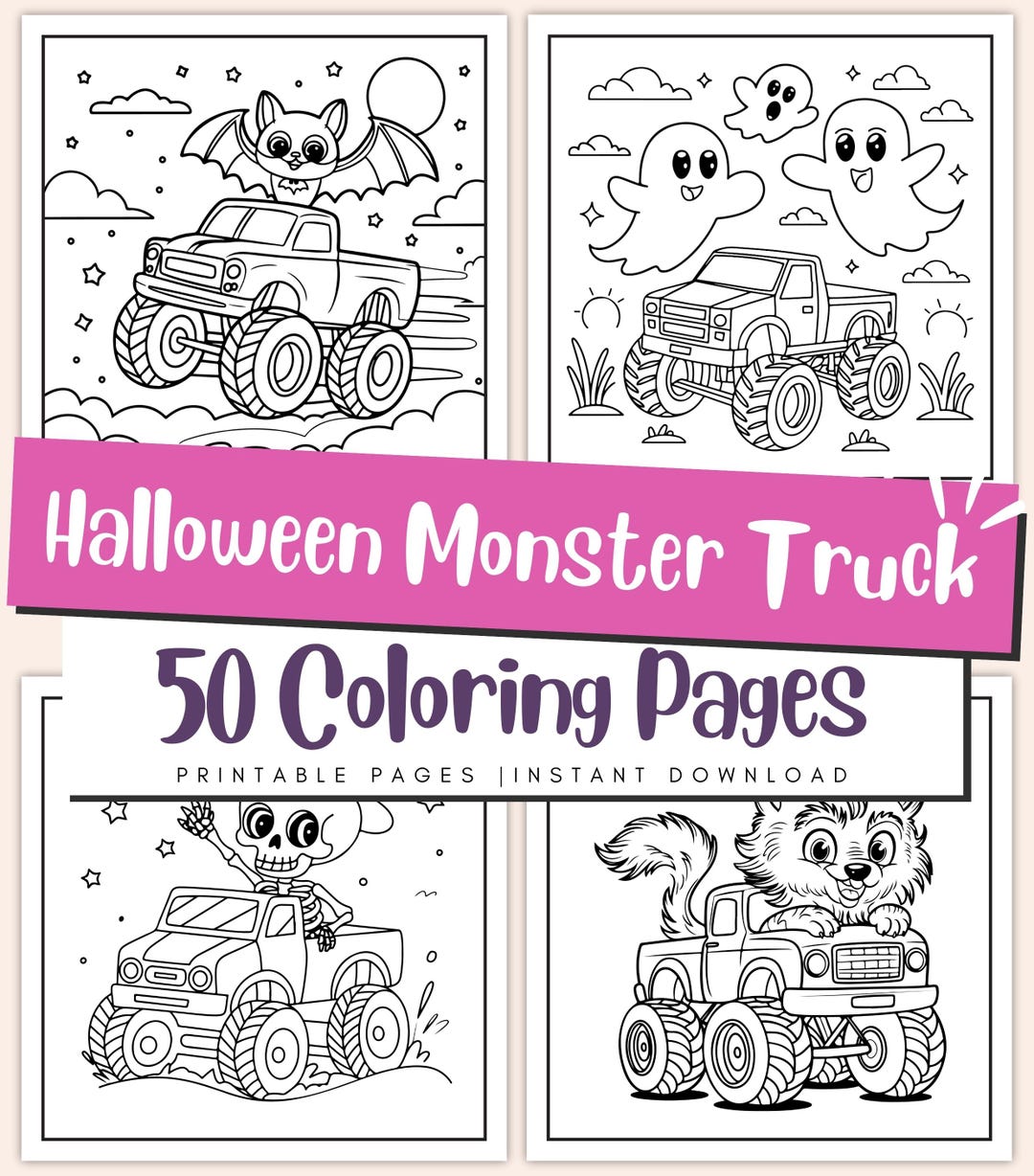 Halloween Monster Truck Coloring Pages for Kids – Spooky Vehicle ...