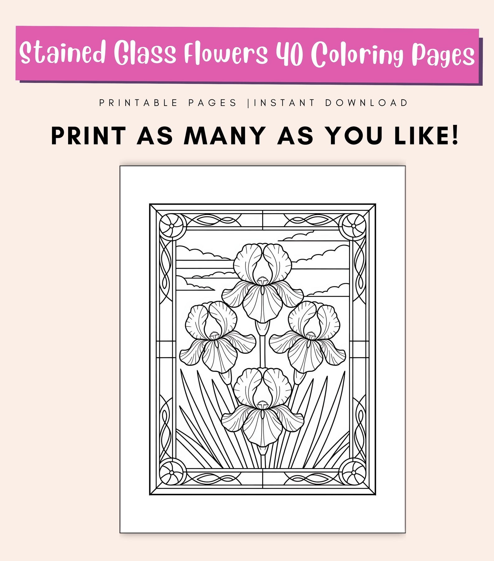 Stained Glass Flower Coloring Pages for Adults & Kids – Unique Floral ...