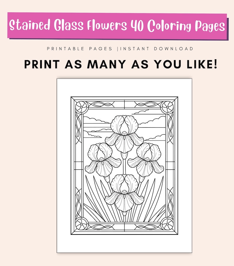 Stained Glass Flower Coloring Pages for Adults & Kids – Unique Floral ...