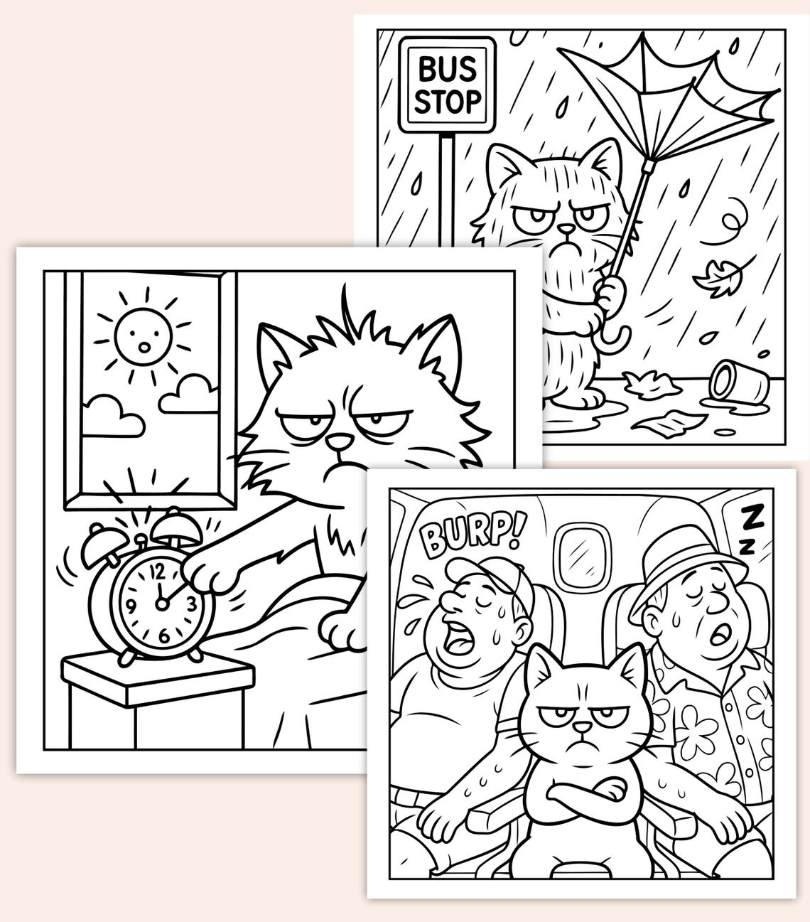 Silly Grumpy Cat Coloring Pages for Kids – Unlucky Kitty Art, Funny Pet ...