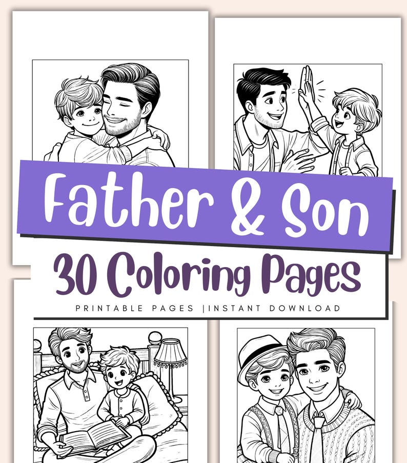 Father and Son Coloring Pages for Kids: Fun Dad & Boy Bonding Activity ...