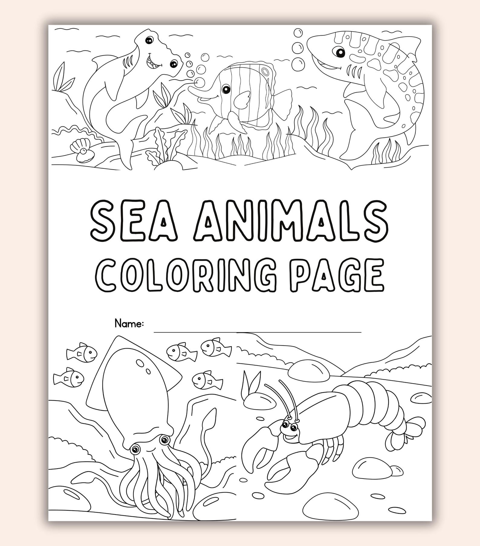 Easy Ocean Animals Coloring Pages, Sea Creatures, Printable Coloring ...