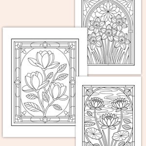 Stained Glass Flower Coloring Pages for Adults & Kids – Unique Floral ...