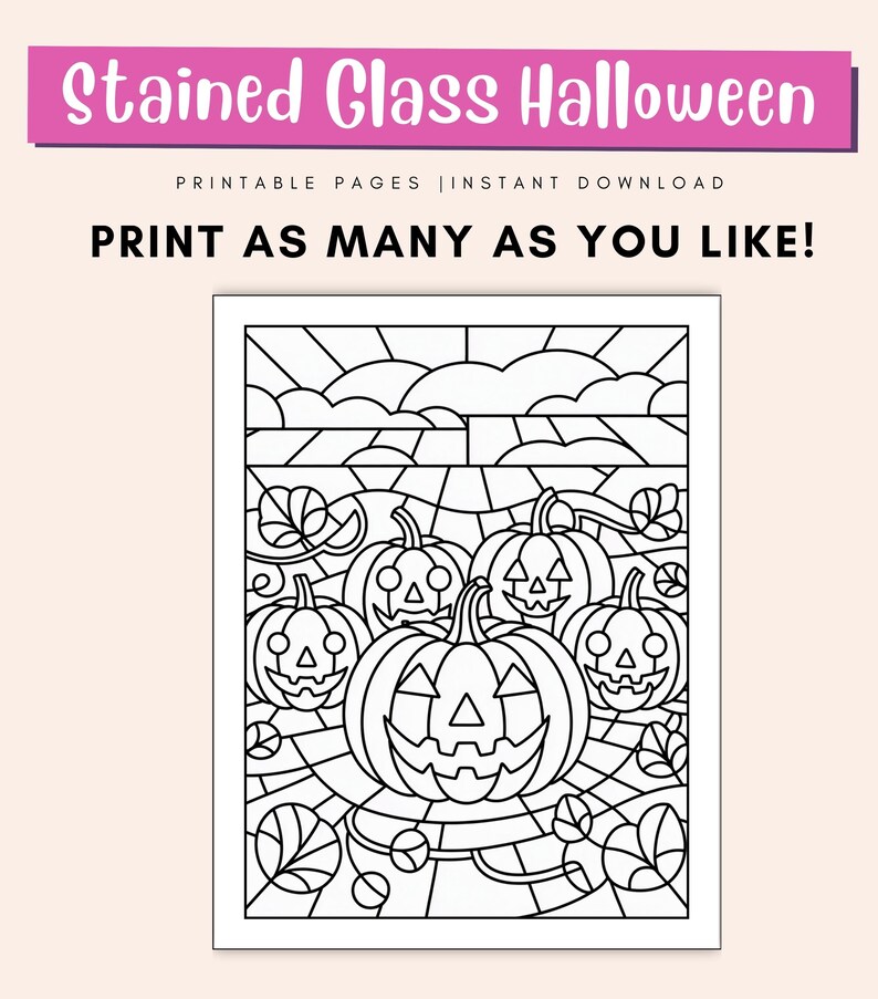 Stained Glass Halloween Coloring Pages for Kids & Adults – Fun Spooky ...