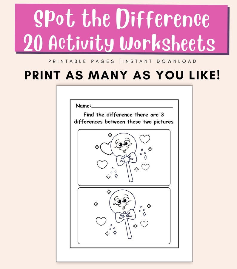 Spot the Difference for Kids, Find the Difference, Printable Preschool ...