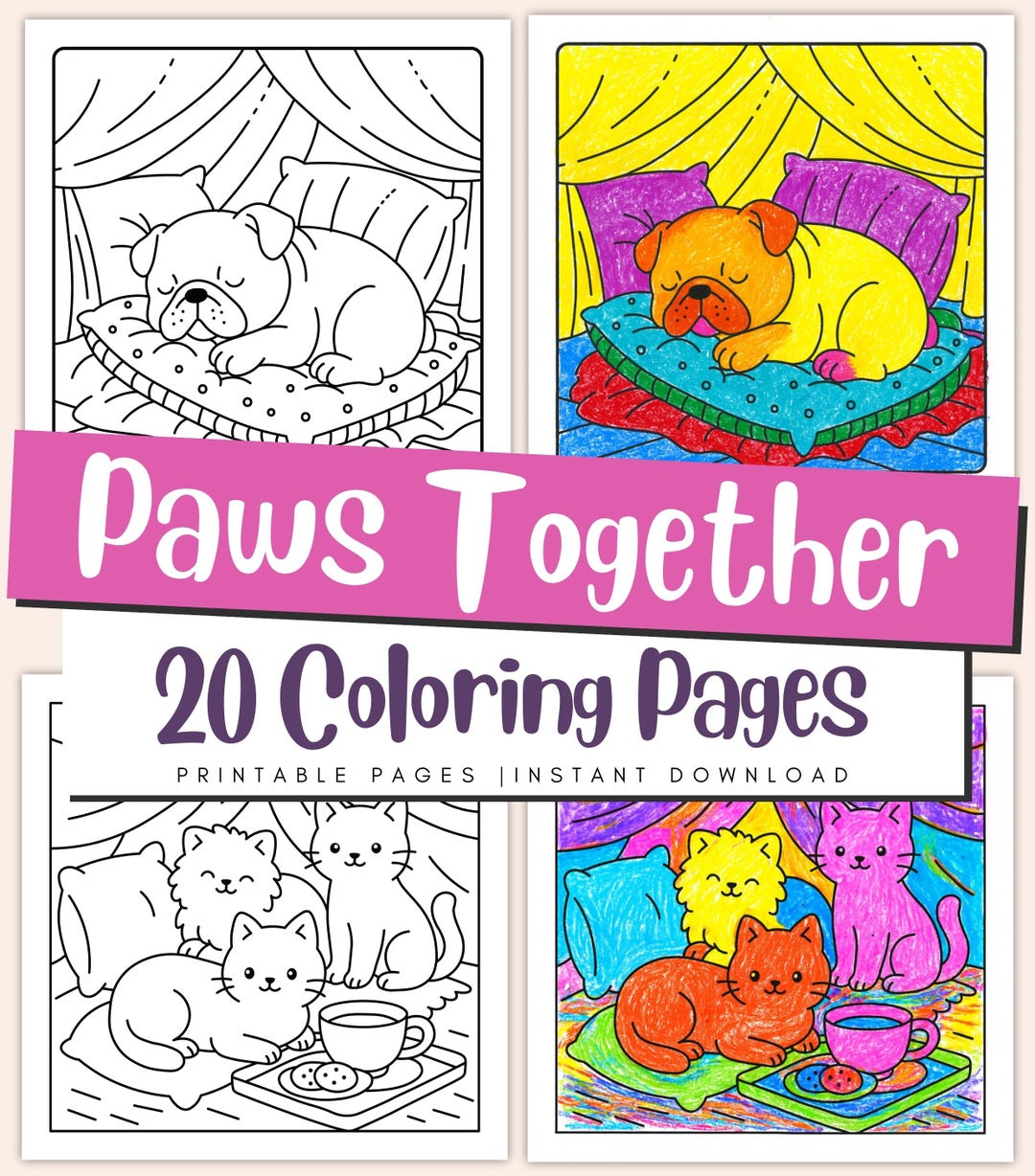 Dog and Cat Moments Coloring Pages for Kids & Adults – Pet Lover Scenes ...