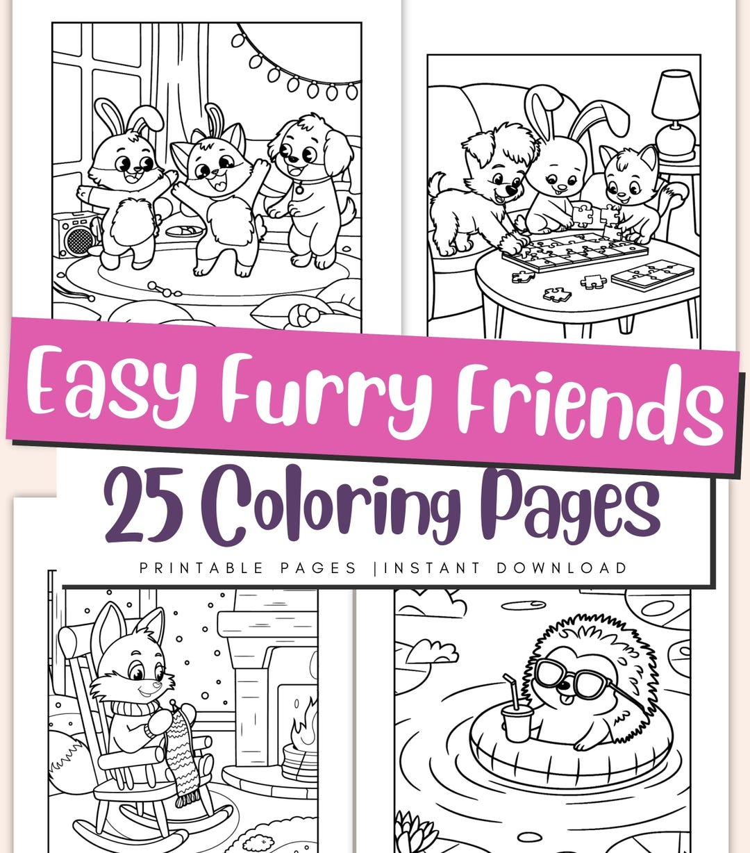 Furry Friends Coloring Pages for Kids – Playful Animal Buddies, Fun ...