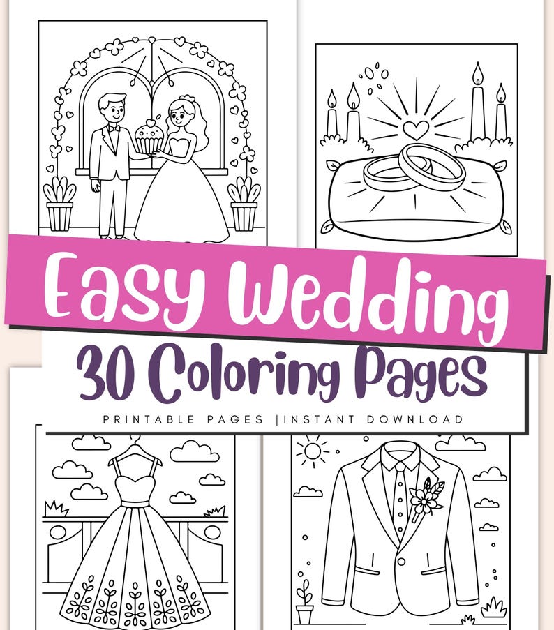 Easy Wedding Coloring Pages for Kids – Bride & Groom Printable Activity ...