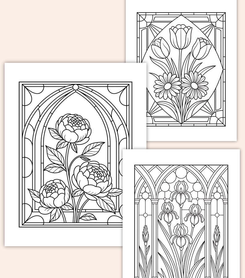 Stained Glass Flower Coloring Pages for Adults & Kids – Unique Floral ...