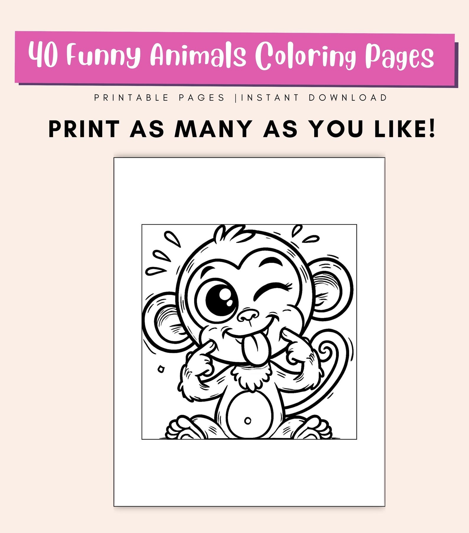 Funny Animals Coloring Pages for Kids, Printable Instant Download ...
