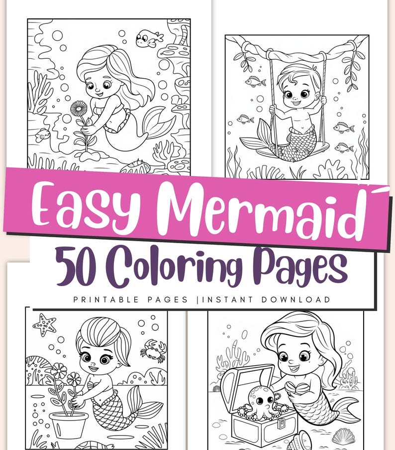 Easy Mermaid Coloring Pages for Kids – Simple Ocean Princess Art, Fun ...