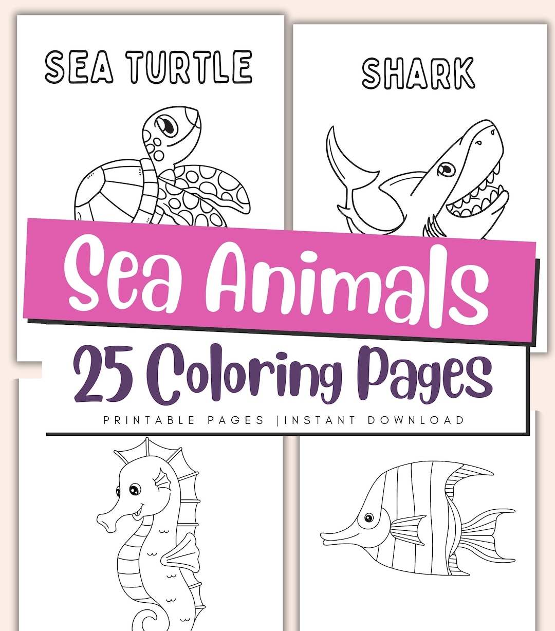 Easy Ocean Animals Coloring Pages, Sea Creatures, Printable Coloring ...