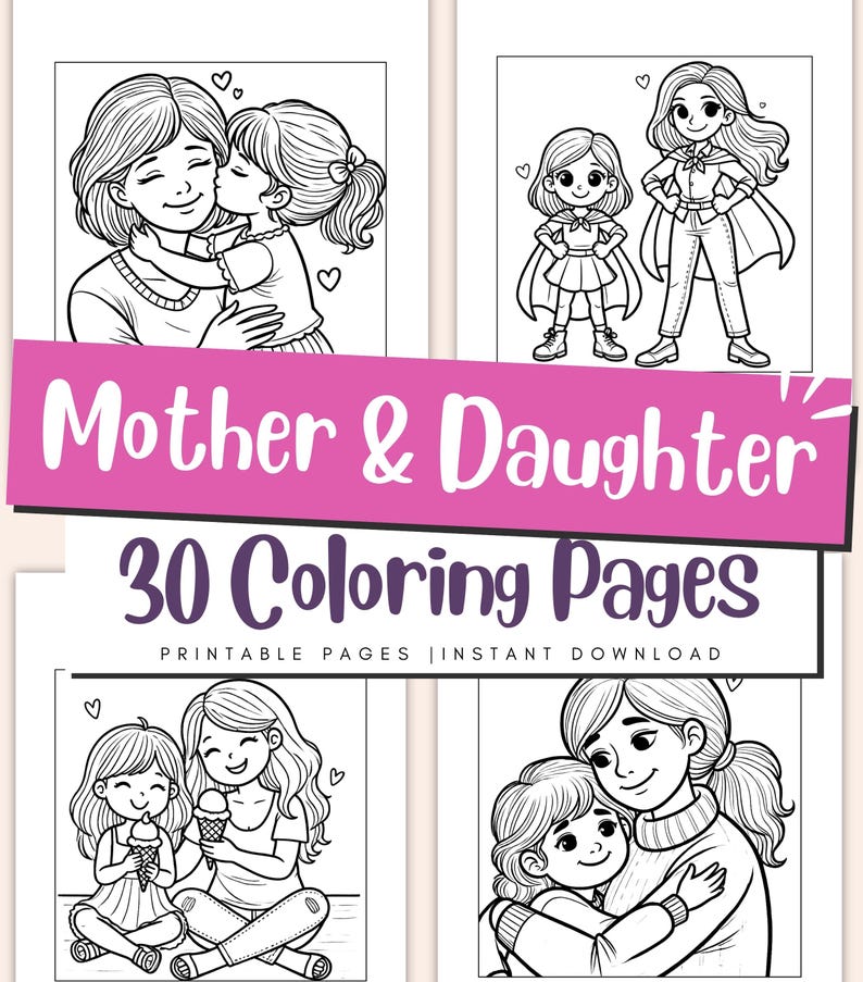 Mother & Daughter Coloring Pages for Kids, Mother's Day Coloring Book ...