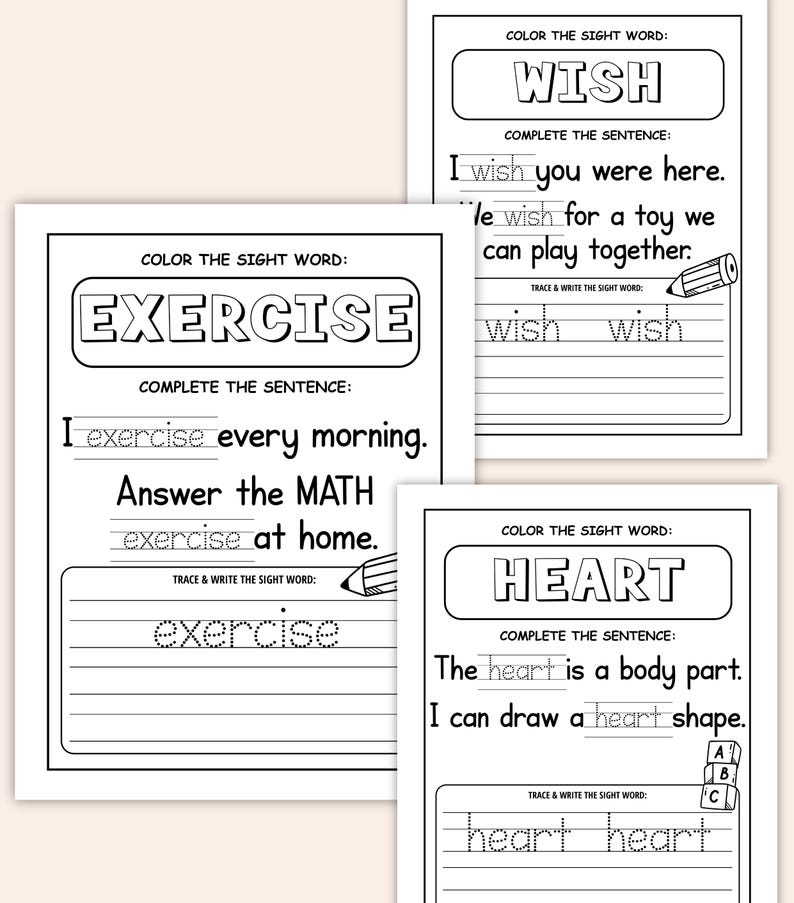 Printable Sight Words Color Trace and Write, Writing Worksheets ...