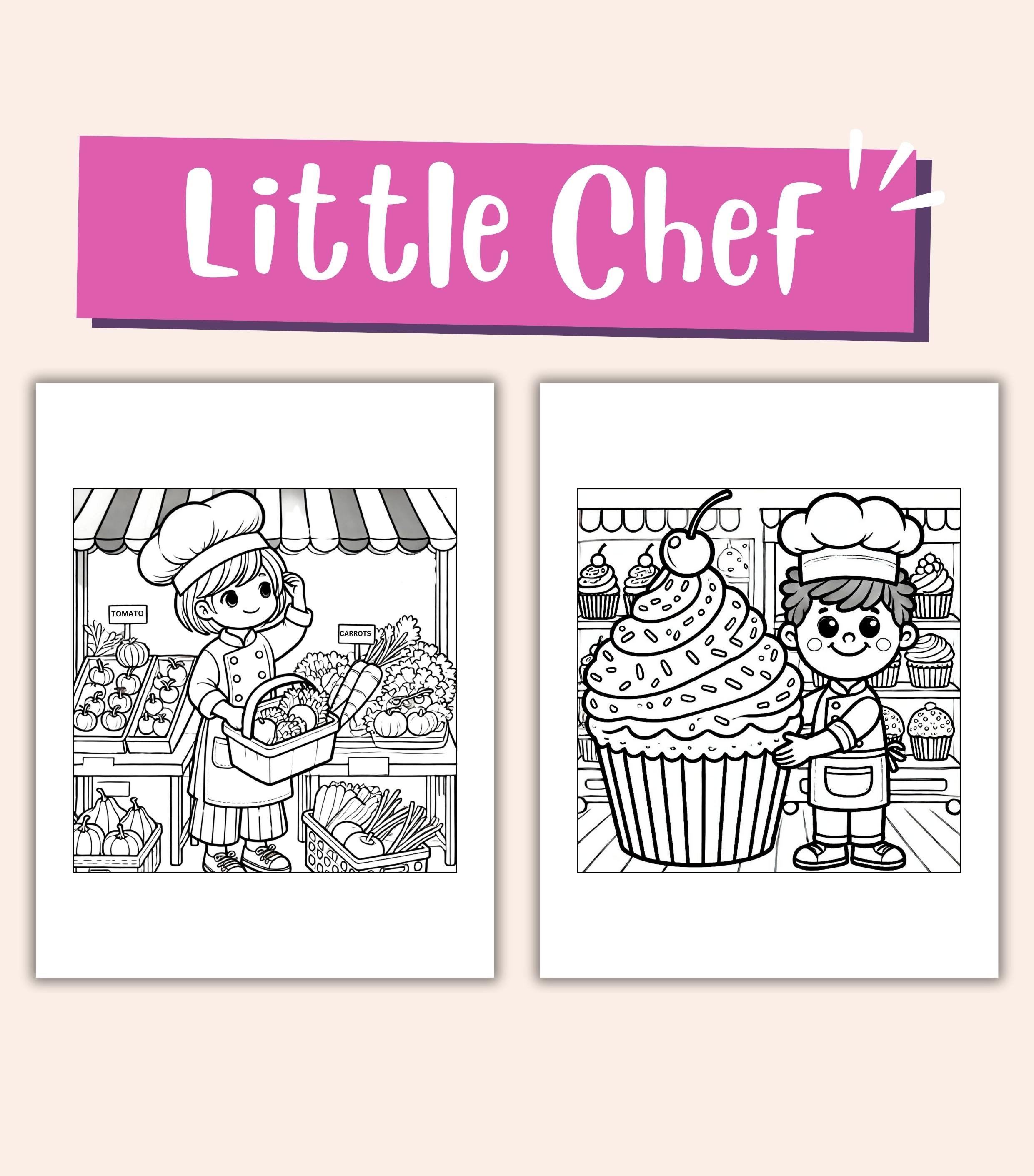 Little Chef Coloring Pages for Kids: Cooking & Kitchen Fun Activity ...