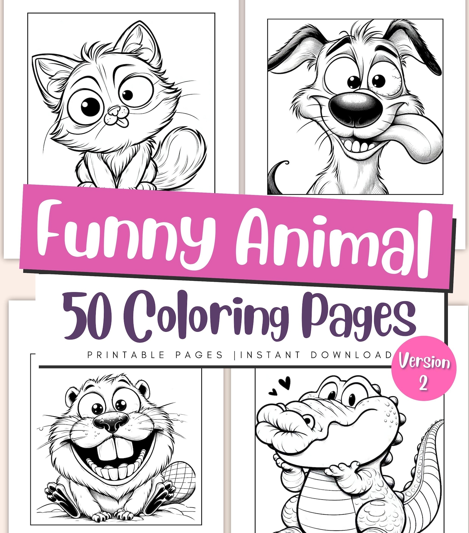 Funny Animal Coloring Pages for Kids & Adults: Printable Activity Book ...