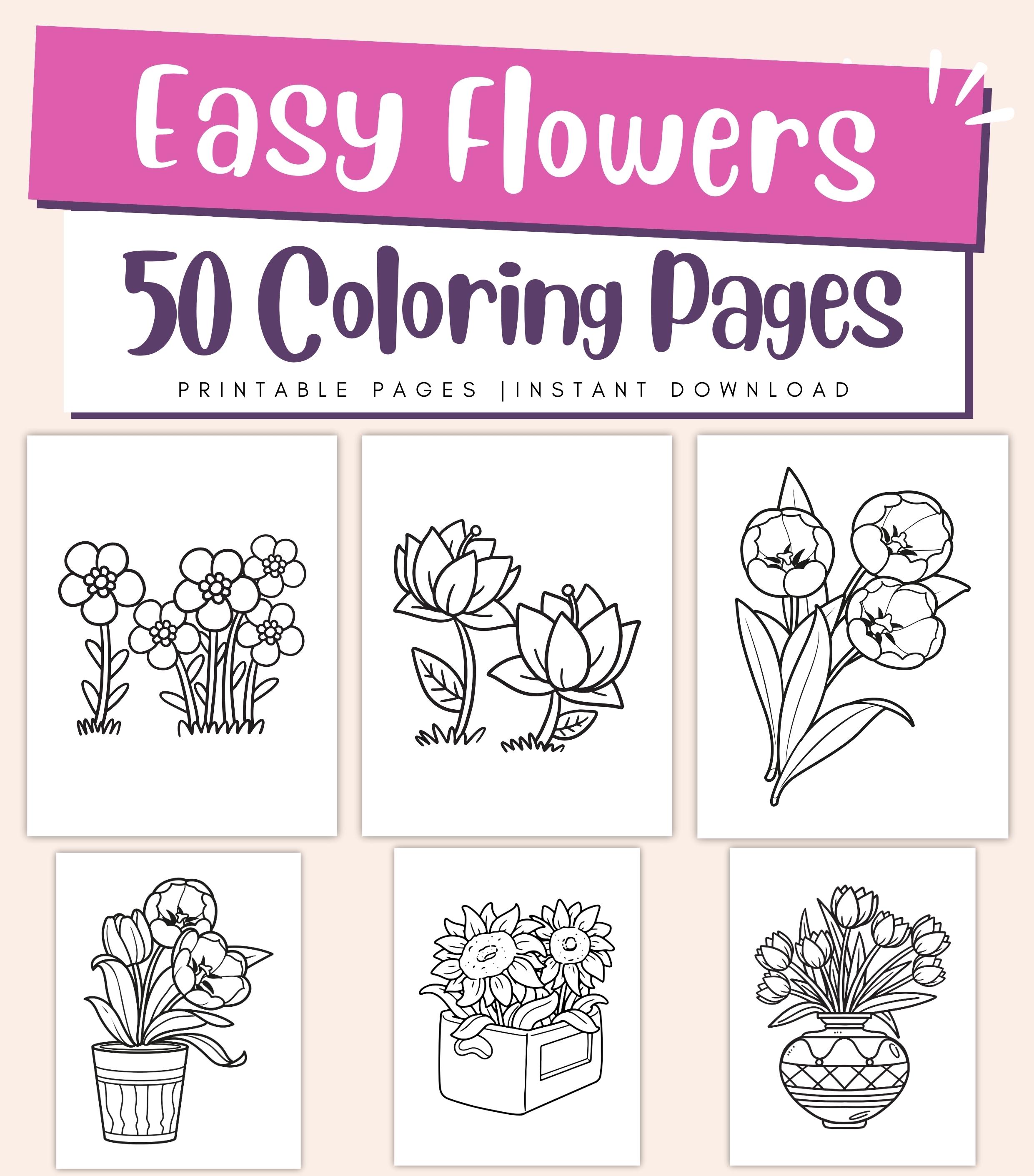 Easy Flowers Coloring Pages for Kids & Adults – Simple Toddler Floral ...