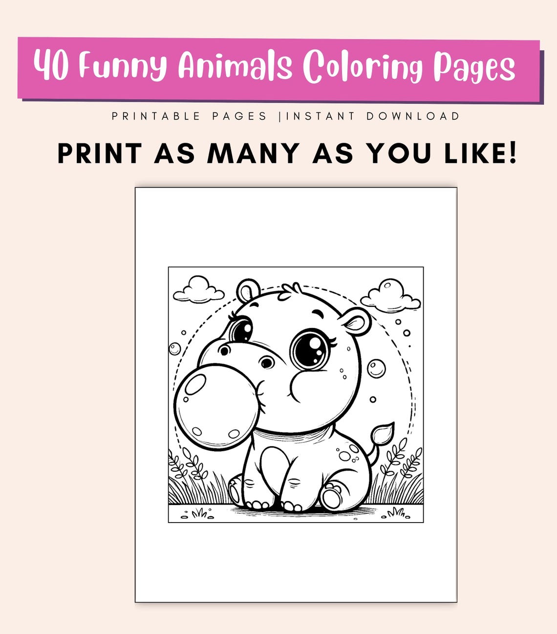 Funny Animals Coloring Pages for Kids, Printable Instant Download ...