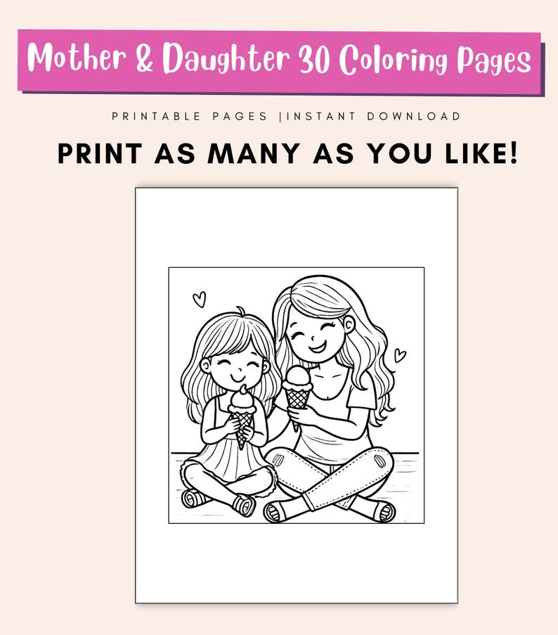 Mother & Daughter Coloring Pages for Kids, Mother's Day Coloring Book ...