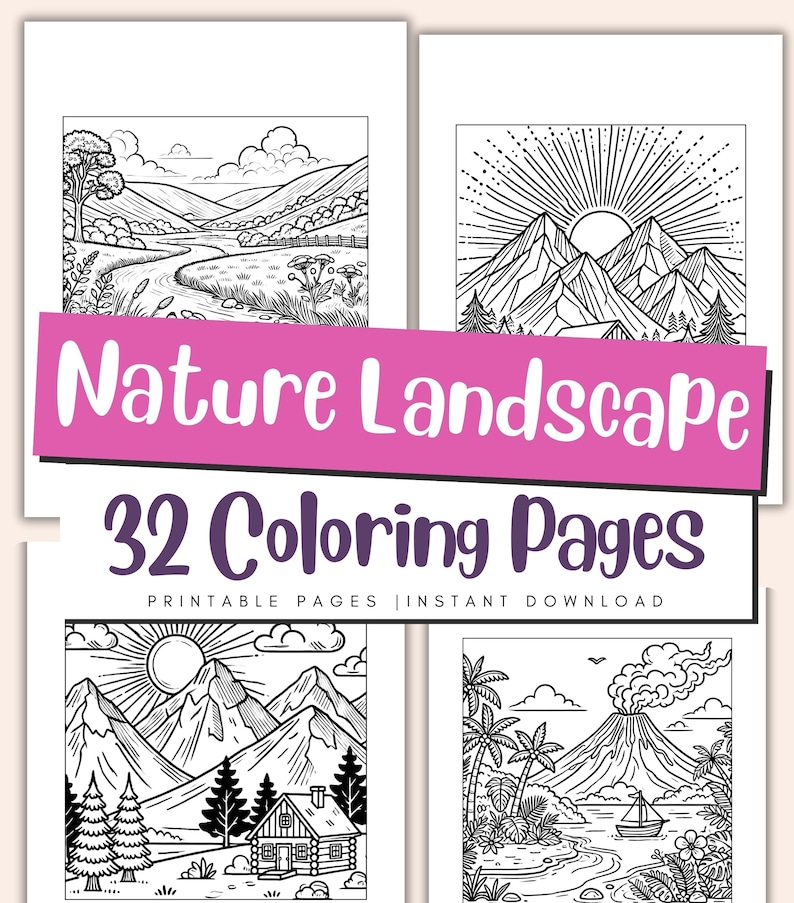 Landscape Coloring Pages for Kids – Mountain & Forest Nature Scenes ...