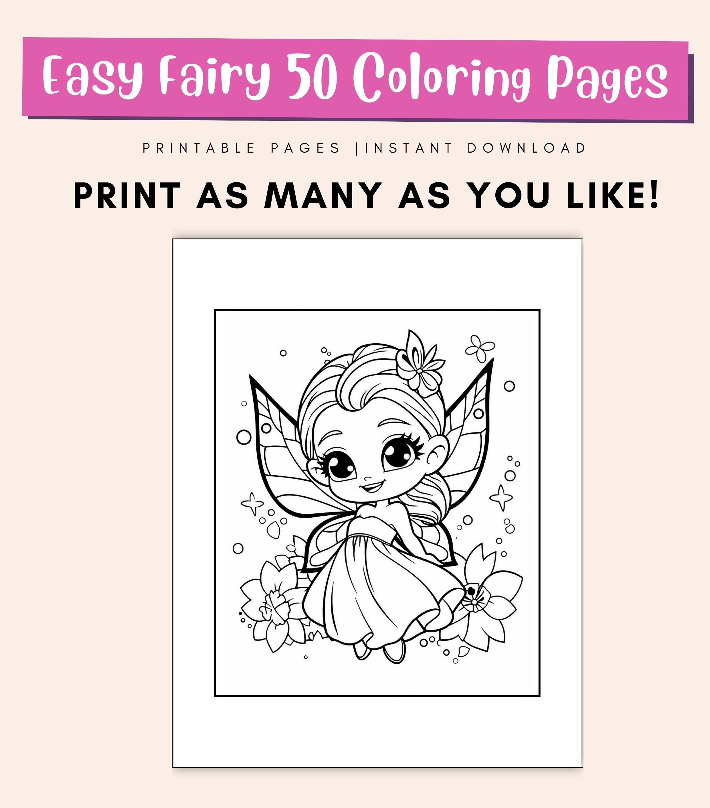 Easy Fairy Coloring Pages for Kids & Adults - Printable Simple Fantasy ...