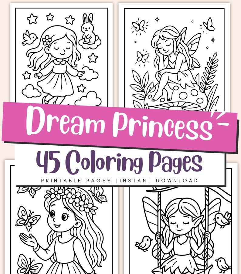 Princess Dreams Coloring Pages for Kids – Magical Storybook Art, Easy ...