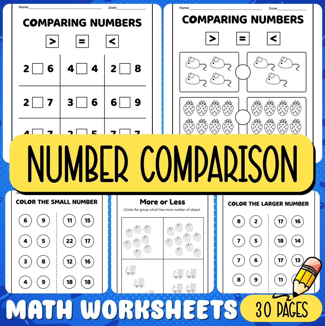 Number Comparison Worksheets for Kids: Greater, Less Than Math ...