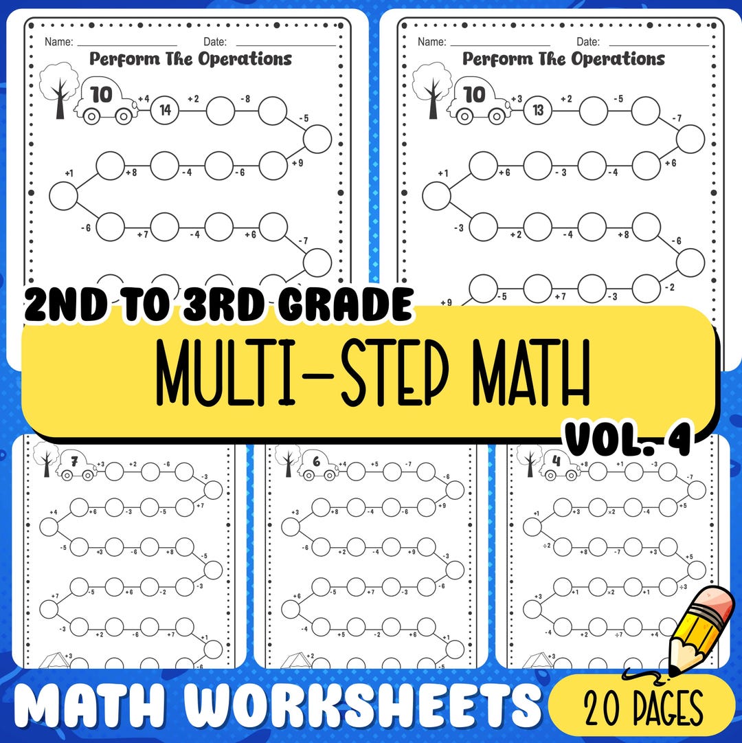 Multi-step Math Worksheet for Kids - Grade 2–3 Addition & Subtraction ...