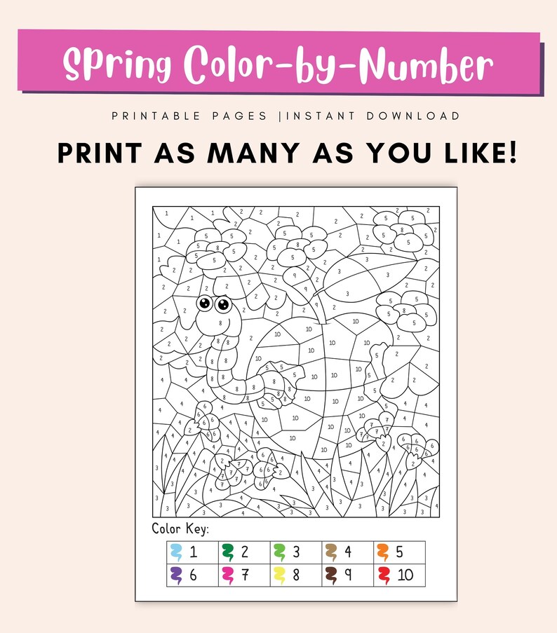 Spring Color by Number for Kids – Easy Coloring Worksheets, Printable ...