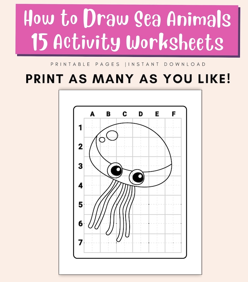 Sea Animals Drawing Worksheets for Kids: Step-by-step Guide, Dolphins ...